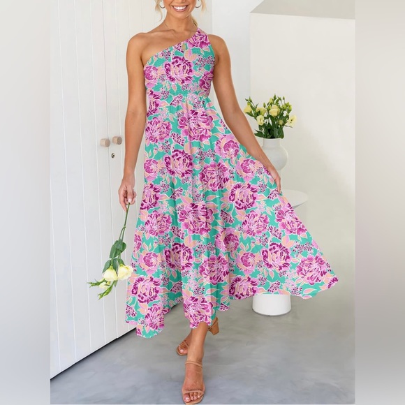 anrabess | Dresses | Anrabess One Shoulder Sleeveless Smocked Midi ...